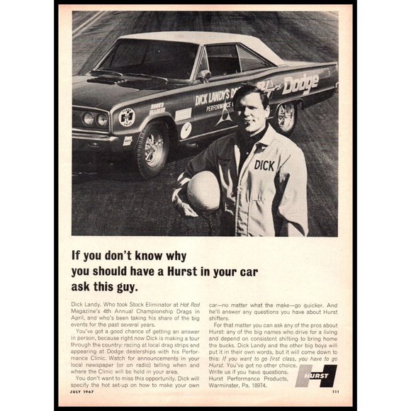 Hurst | Art | 967 Hurst Performance Products Vintage Print Ad Dick ...
